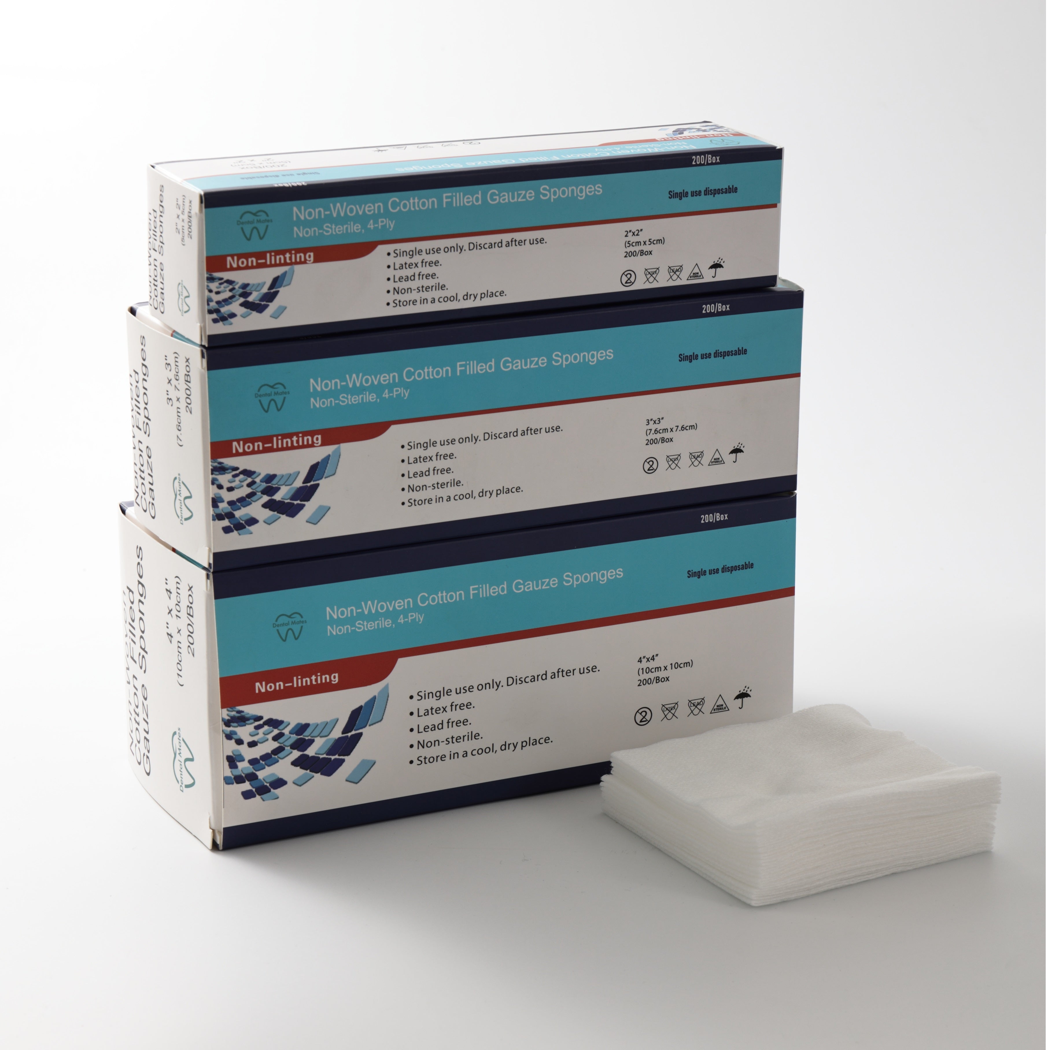 Non-Woven Sponge (Cotton Guaze) 200pcs per box 2“ x 2" , 3"x3" and 4 ...